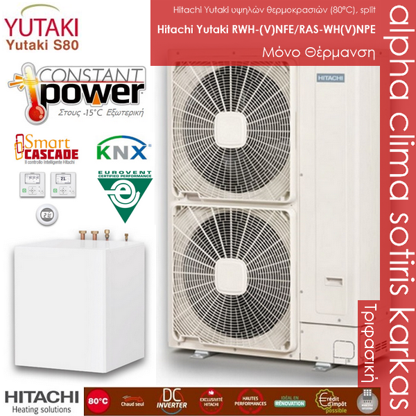 Hitachi Yutaki S80 RWH-5.0NFE/RAS-5WHNPE Αντλία θερμότητας υψηλών θερμοκρασιών