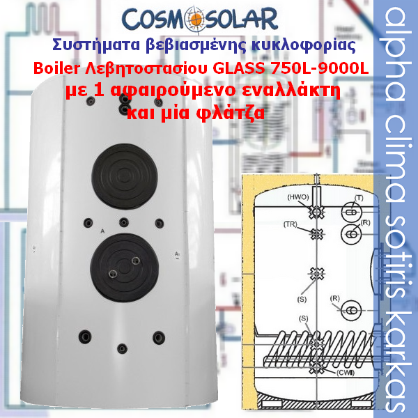 Cosmosolar Boiler BLGLL500D 5000lt λεβητοστασίου με εποξική ρητίνη Με ...